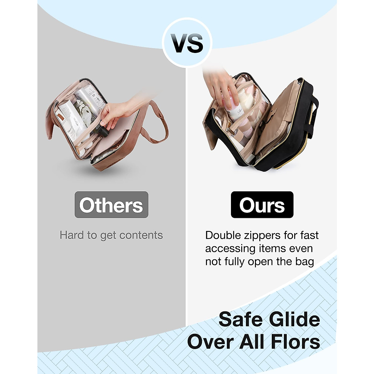 BAGSMART Toiletry Bag Hanging Travel Makeup Organizer with TSA Approved Transparent Cosmetic Bag Makeup Bag for Full Sized Toiletries, Medium-Black