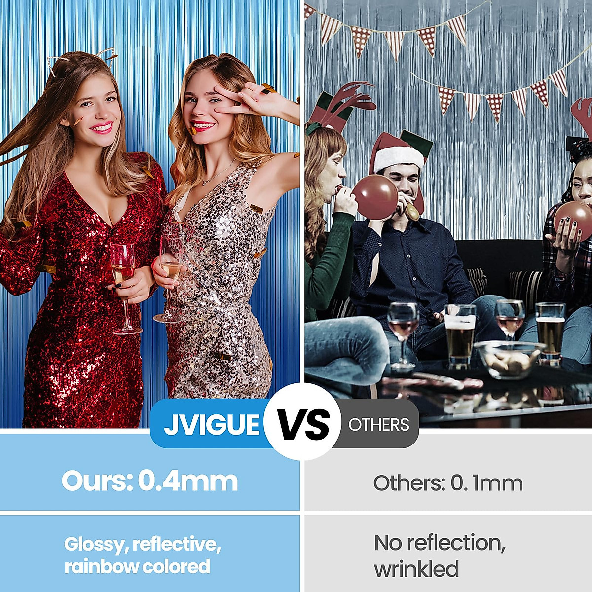 3 Pack Foil Curtains Metallic Foil Fringe Curtain-JVIGUE，Birthday Party Photo Backdrop Wedding Event Decor (Pale Blue Decorative Streamers)