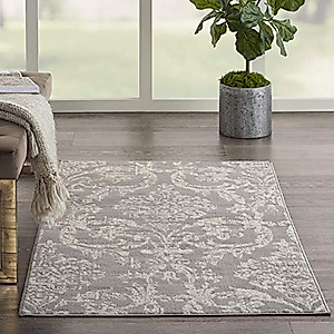 Nourison Jubilant Damask Grey 3' x 5' Area -Rug, Easy -Cleaning, Non Shedding, Bed Room, Living Room, Dining Room, Kitchen (3x5)