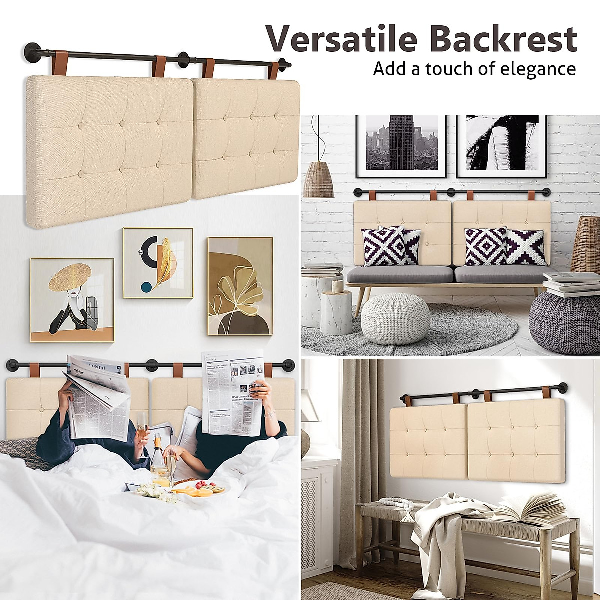 Joyoolife Queen Headboard,Wall Mounted Headboard Queen for Bed with Linen Upholstery and Button Tufted/upholstered headboard, USB Charging Port, Adjustable Height, Hanging Headboard for Bedroom-Khaki