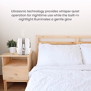 Homedics Ultrasonic Humidifier – Cool Mist Humidifier for Large Rooms with Clean Tank Technology – 1.4 Gallon Portable Air Humidifier for Bedroom or Nursery, 65 Hours of Runtime, White