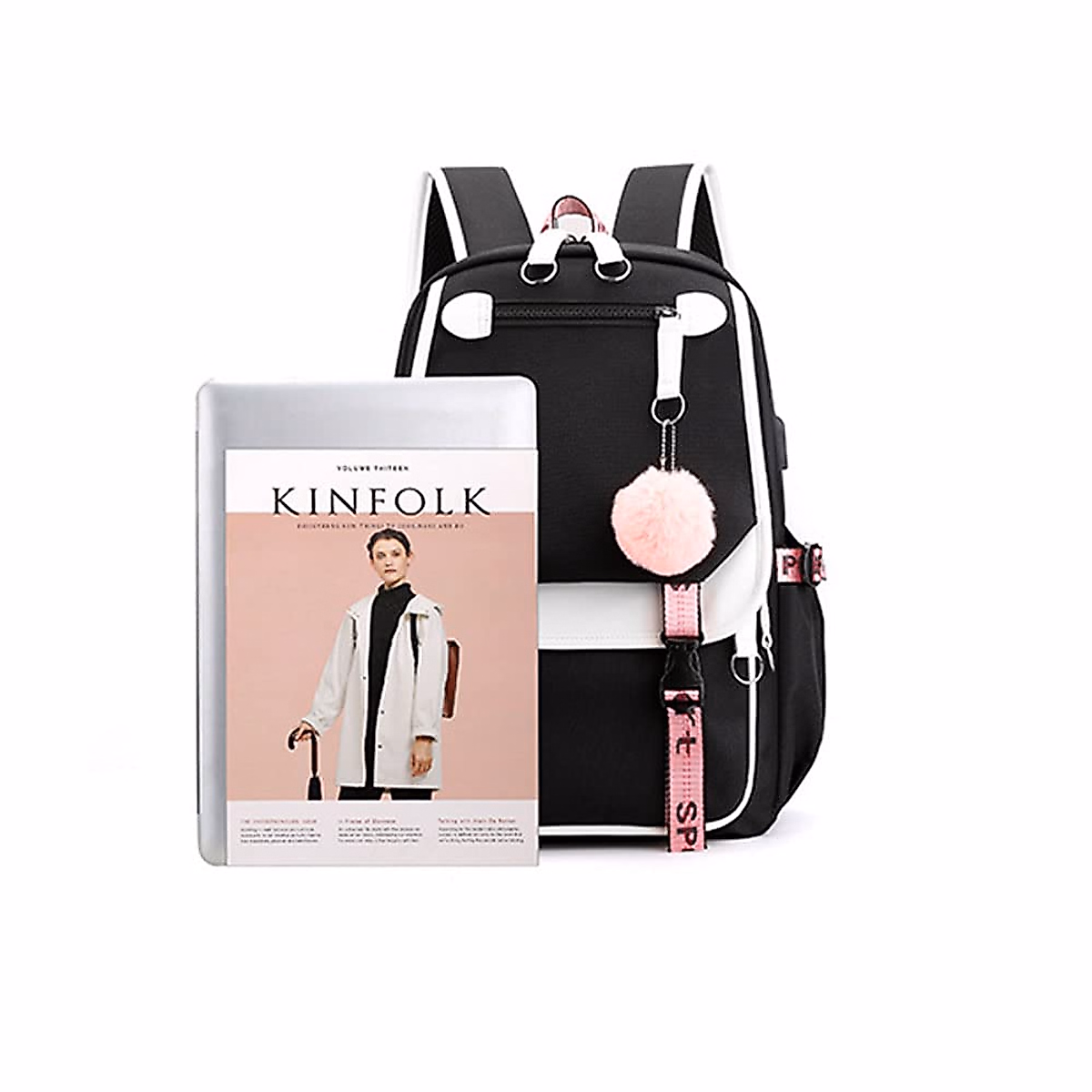 Backpacks For Teen Girls With USB Port,black cute backpack Can Hold 15.6in Notebook,Tablets.Girls Backpack Can Be Used As Gift for Students Or Friends(Black+Pink)