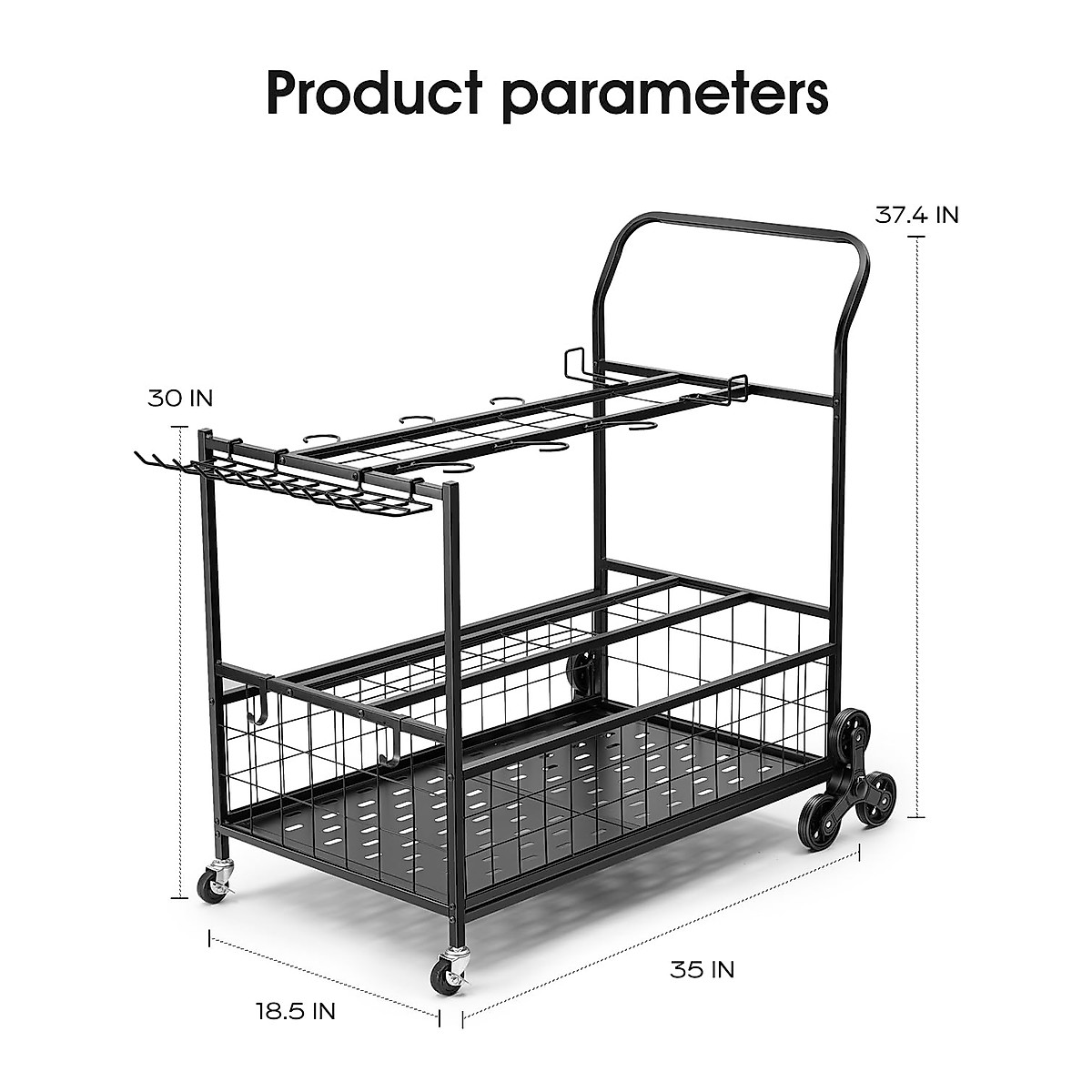 Heavy-Duty Garden Tool Organizer for Garage with 2 Stair-Climbing Wheels, Lawn & Yard Tool Storage Rack, Garage Tool Cart with Lockable Wheels, Outdoor Garden Tool Storage for Sheds