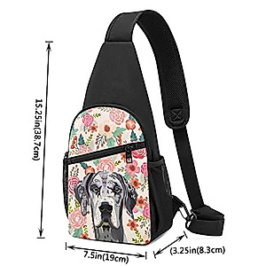 Great Dane Dogs Floral Boho Flowers Cute Animals Is Life Dog 3D Print Sling Bag Folding Chest Shoulder Backpack Crossbody Bags For Men Woman Travel Gym School Ipad Camera Mini Backpacks Birthday Gifts