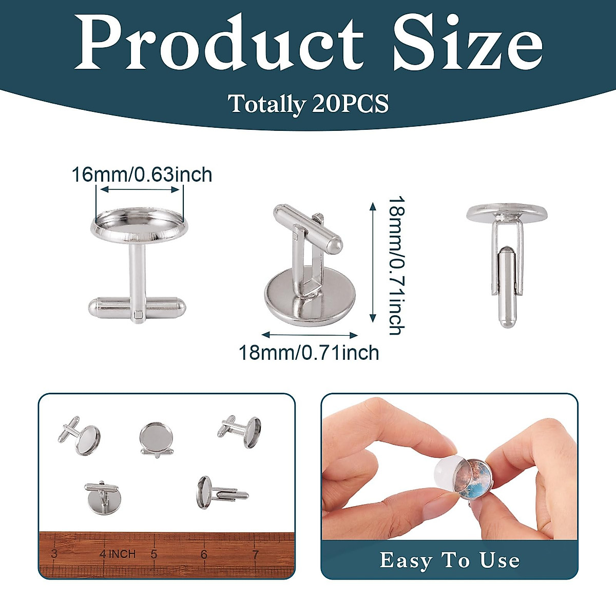 Pandahall 20pcs Brass Men's Cufflinks Cuff Button Cabochons Frame Tray Bezel Cufflink Blanks Setting Tray: 16mm/0.63inch Platinum