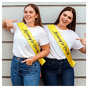 ATEN 2 Pack Baby Shower Decorations Set, Mommy to Bee Sash and Daddy to Bee Tinplate Badge with Cute Bee Pattern Baby Welcome Party Gifts(Yellow)