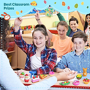 FUN LITTLE TOYS Erasers with Easter Eggs Cute Mini Animals Food Puzzle Erasers for Kids Bulk Fillers Inside Toys