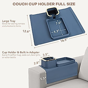 Couch Cup Holder, PhilaeEC Silicone Anti-Spill and Anti-Slip Sofa Drink Holder, Strong Sofa Armrest Tray, Portable Couch Drink Organizer Arm Table, Couch Accessories Suitable for Recliner Table (Blue)