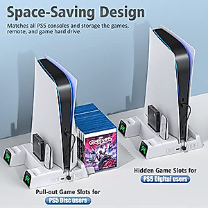 OIVO PS5 Stand with Cooling Station and PS5 Controller Charging Station for Playstation 5 Console Disc/Digital Edition, PS5 Cooling Fan Stand, PS5 Accessories Vertical Stand with Pull-Out Game Slots