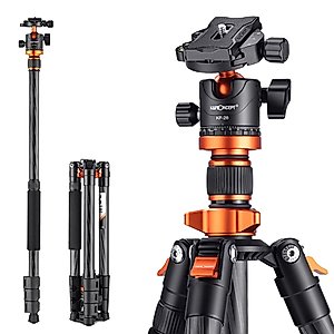 K&F Concept 63" Carbon Fiber Camera Tripods,D254C1+BH-28L Compact Tripod with Detachable Monopod, Metal Ball Head 10KG Load Capacity with Quick Release Plate for SLR DSLR Digital Camera/Camcorder