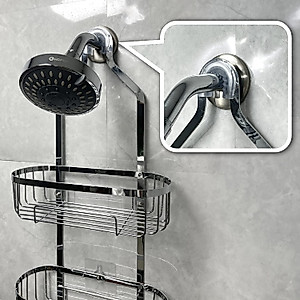 HOPOPRO Hanging Shower Organizer, Over Head Shower Caddy Bathroom Shower Storage Rack Basket with Hooks for Sponge or Towels No Drilling & Rustproof, Chrome