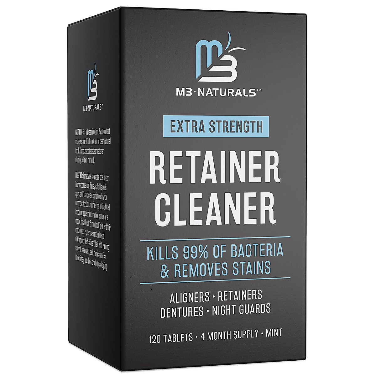 Retainer Cleaner Tablets and Denture Bath Case M3 Naturals 4 Month Supply Denture Cleaner for Retainers + Bath Case