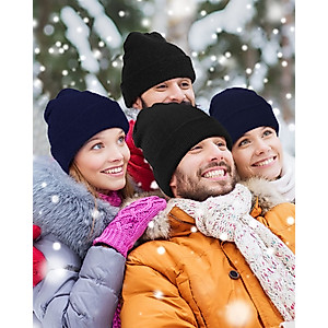 Jecery 80 Winter Beanies Hats Bulk for Homeless Cold Weather Thermal Stretch Caps Warm Knitted Cuffed Hats (Black,Dark Blue)