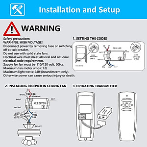 Universal Ceiling Fan Remote Control and Receiver Kit for Hampton Bay Hunter Harbor Breeze, 3-Speed Light Dimmer, Replacement for FAN28R Fan-HD L3H2010FANHD CHQ7078T UC7078T 53T HD5 Kit