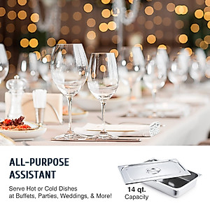 WILPREP 4 Pack Full Size Hotel Pan, 4" Deep Steam Table Pan with Lid 21" L x 12.8" W, Commercial Stainless Steel Anti Jam 14qt Hotel Pans with Lids