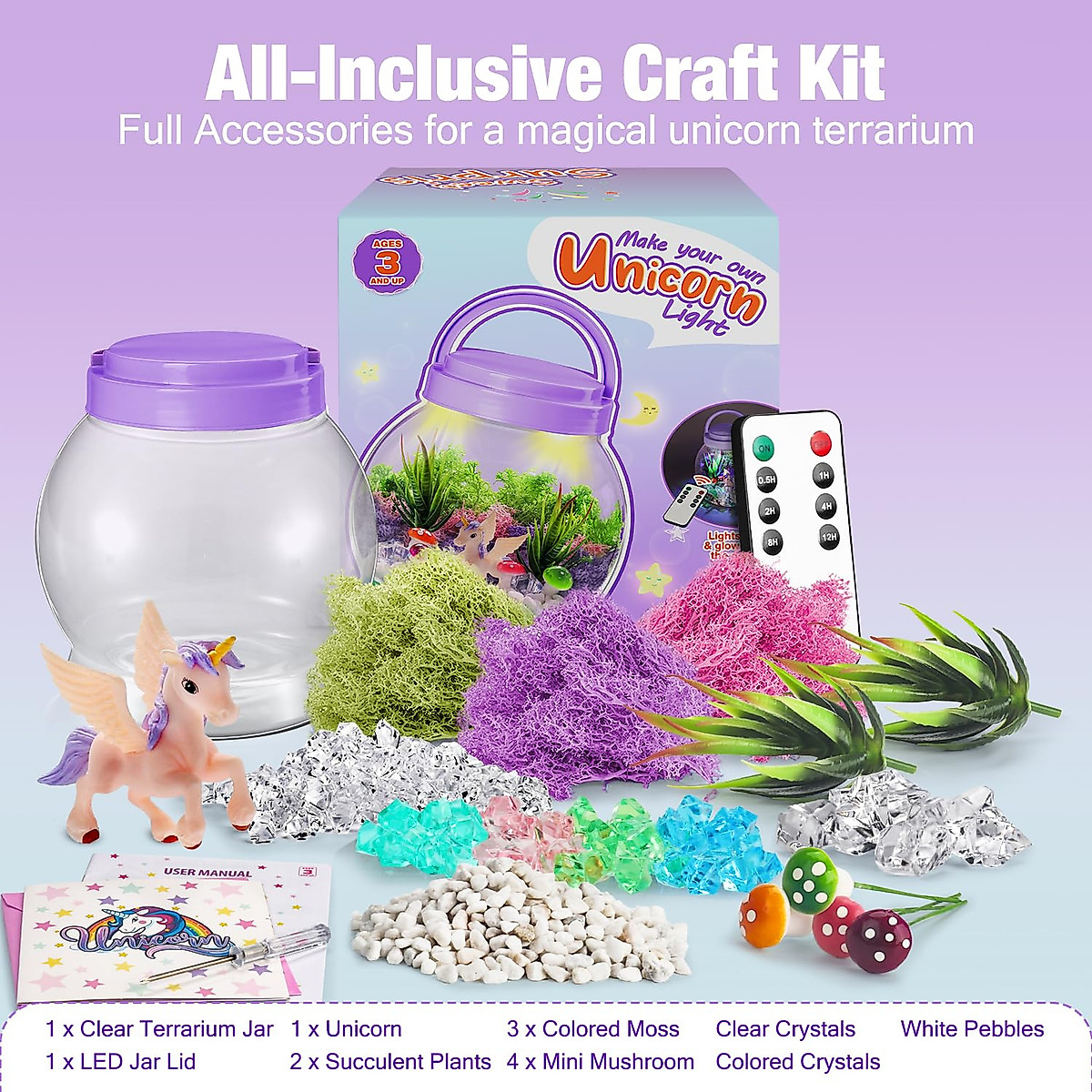 Light-Up Terrarium Kit for Kids, Gifts for Girls, DIY Toys Crafts Kits for Girl Age 4 5 6 7 8-12 Year Old Birthday Gifts