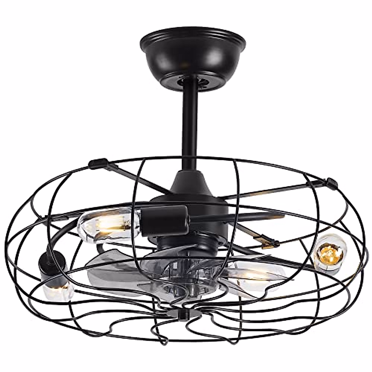 Caged Ceiling Fan with Light Modern Industrial Ceiling Fans with Lights Remote Control Farmhouse Ceiling Fan Light Gazebo Fan light for Patio Kitchen Living room Entrance Indoor Outdoor Black
