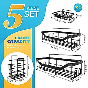 VNTop 5-Pack Stainless Steel Shower Caddy with Self-Adhesive Large Capacity Racks, Shelves, and Storage - Rustproof Bathroom Organizer for Inside the Shower, with No-Drill Required Shower Shelf Accessories