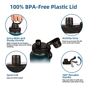 Volhoply Insulated Water Bottles Bulk 4 Pack,40 oz Stainless Steel Sports Bottle with Paracord Handle & Spout Lid,Double Walled Water Thermos with Wide Mouth,Reusable Large Water Cup(Dark Night,4 Set)