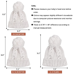 JANGANNSA Winter Knit Baby Hat Twist Warm Beanie for Boys Girls Infant Toddler Baby Beanie with Pompom (0-6 Months,Ivory White)