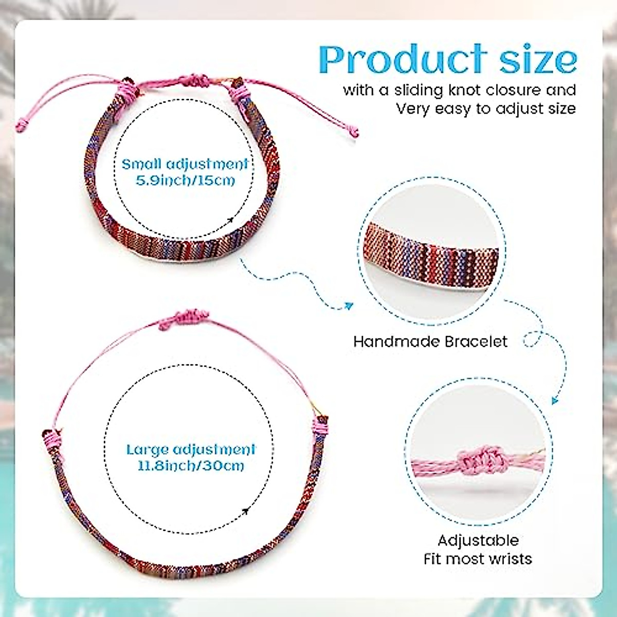 5 Pcs Surfer Beach Bracelet,Bracelets For Men Women,Handmade Braided Boho Bracelets Hippie Beachy Braided Bracelets,Adjustable Anklet Summer String Rope Ankle Bracelets Waterproof Ideal Gifts