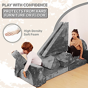 Kids Couch 14 PC Modular Kids Play Couch Set – Convertible Kids Sofa Couch with Soft Foam Sofa Cushions | Kids Fort Couch, Kid Couch Play Room Furniture, Grey