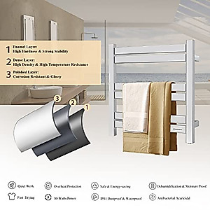 SHARNDY Towel Warmer Brushed Nickel for Bathroom Wall Mounted Drying Rack Plug-in Electric Heated Towel Rack Stainless Steel Square 6 Bars Bath Towel Heater ETW84-4 80W 20.87x20.47x4.13 inches