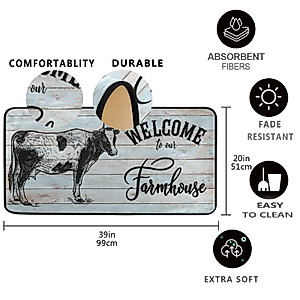 Farmhouse Cow Kitchen Rugs Anti Fatigue Kitchen Mats Non Skid Washable Bath Rug Runner Carpet Floor Sink Mat for Home Decor 39 x 20 Inch Welcome to Our Farm
