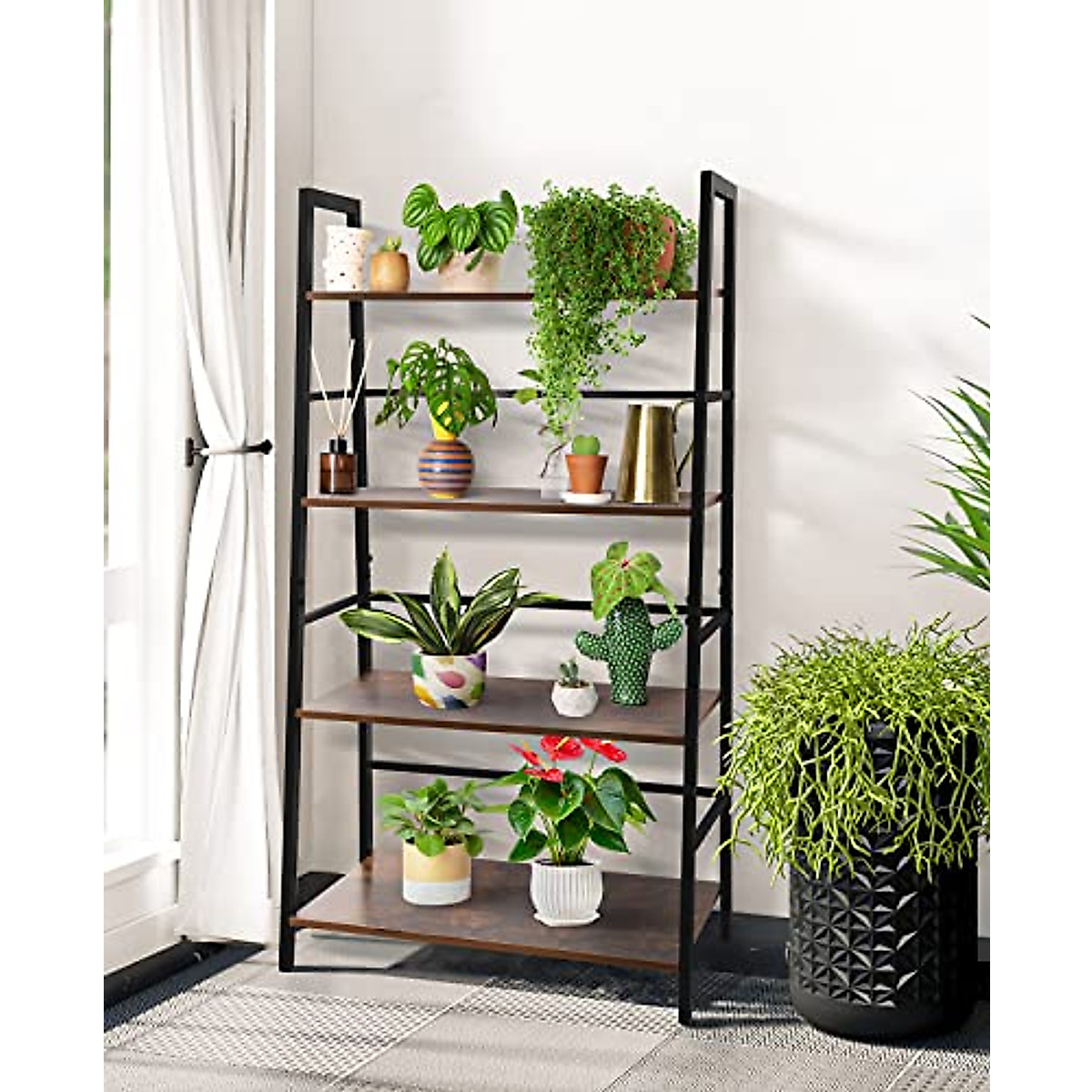 Oapety Bookshelf, 4-Tier Ladder Shelf Bookcase, Industrial Standing Shelf Storage Rack Storage Organizer Plant Stand, Open Display Shelves for Living Room, Kitchen, Bedroom, Home Office, Balcony…88