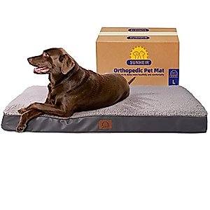 Sunheir Orthopedic Dog Bed for Medium, Large and Extra Large Dogs, Large Dog Bed with Removable Waterproof Cover and Egg-Crate Foam, Pet Bed Machine Washable (36 x 27 x 3 inch, Grey)