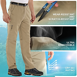 Mens Hiking Pants Convertible Zip Off Lightweight Quick Dry Fishing Safari Camping Travel boy Scout Pants,6101,Khaki,42