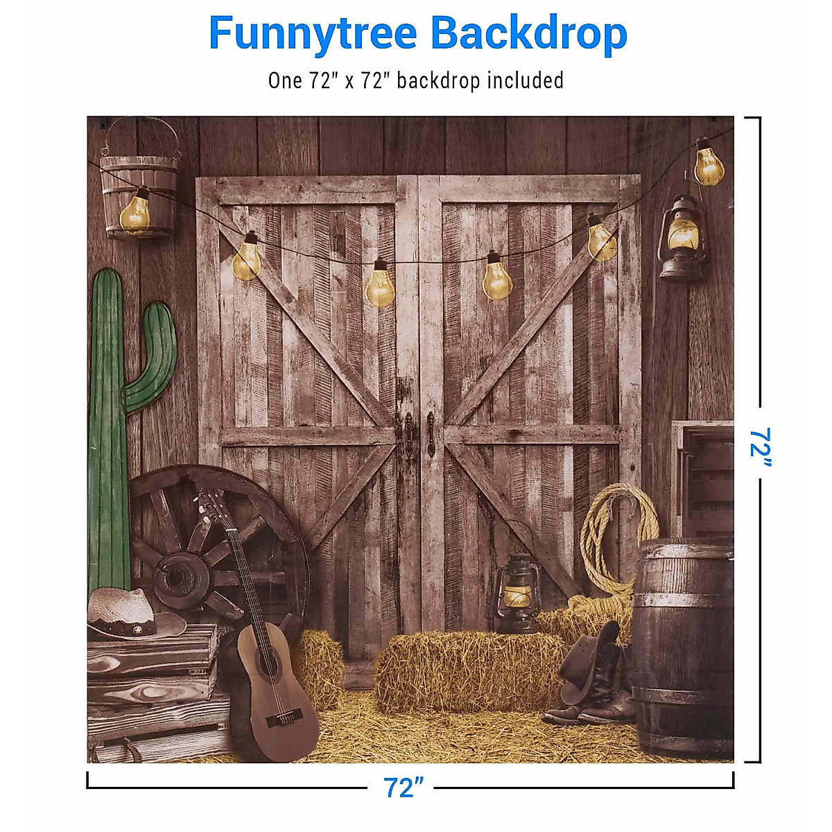 Funnytree 6 x 6 FT Western Cowboy Backdrop Western Party Supplies Decorations Wild West Decor Rustic Wooden House Barn Photography Background for Kids Boy Children Boy Baby Birthday Banner Photo Booth