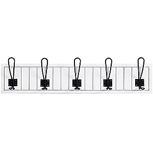 MyGift Farmhouse Wall Mounted White Wood and 5 Black Metal Wire Loop Dual Hooks Coat Rack, Decorative Hangers for Entryway Hats, Bathroom Towels, Closet Clothes