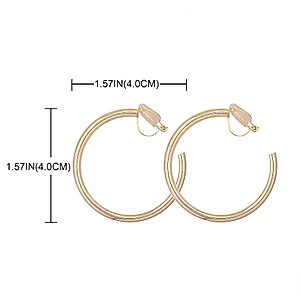 YOQUCOL 4.0CM(1.57in) Gold Round Clip On Hoop Earrings Non Pierced Ears Hoops for Women