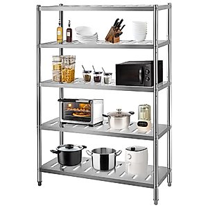 Garvee Stainless Steel Shelves,60x18x72 in Storage Shelf 5-Tier Heavy Duty Adjustable Shelf Unit with Adjustable Height and Vent Holes for Kitchen Garage Office Restaurant,330lb Per Shelf