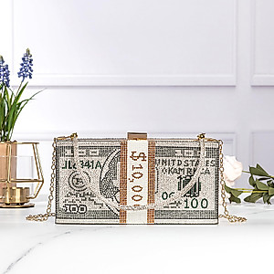 Covelin Dollar Clutch Purse for Women from, Rhinestone Evening Handbag Money Bag Grey