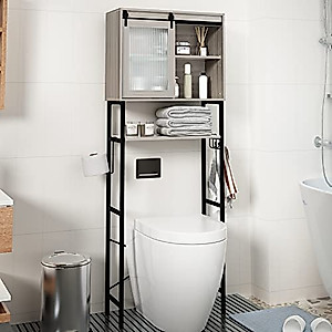 AZODY Over The Toilet Storage Cabinet, Over The Toilet Storage with Adjustable Shelves and Sliding Door, Freestanding Bathroom Organizer Over Toilet for Bathroom, Grey