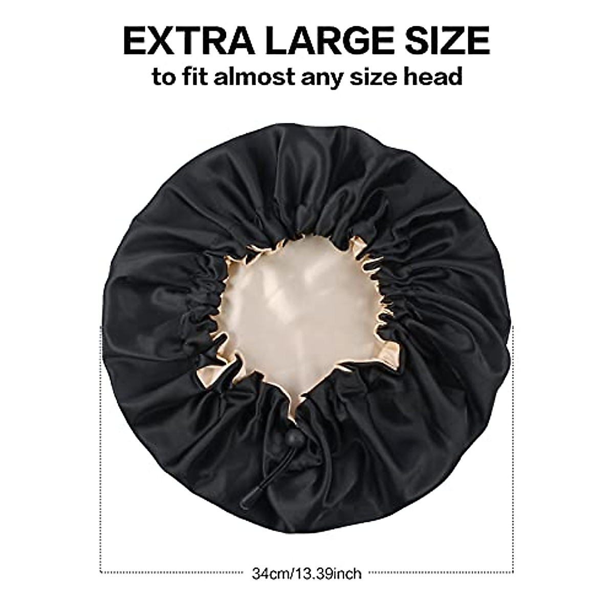 SUNLAND Satin Bonnet Hair Bonnet Silky Sleeping Cap Adjustable Satin Cap for Night Sleeping Hair Wrap Reversible Double Layer Black 2Pack