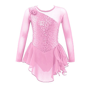 easyforever Kids Girls Metallic Snowflake Ice Figure Skating Tutu Dress Long Sleeve Gymnastic Leotard Performing Costume Pink 4 6 Years