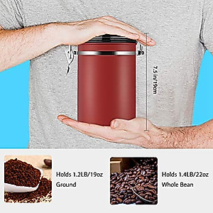 TOPINCN Gorgeous Coffee Canister Stainless Steel Airtight Container with Date Tracker,CO2-Release Valve,Storage Vault for Whole or Ground Coffee Bean,Keeps Your Coffee Fresh,1.8L