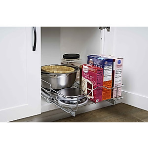 Tiger Pull Out Cabinet Organizer, Heavy Duty Slide Out Kitchen Cabinet Storage Shelves, Cabinet Opening, Wire Frame, Chrome Finish (14" W x21 D x 5" H)
