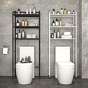 FKUO 3-Tier Metal Bathroom Storage Rack Over The Toilet Storage Shelves Bathroom Organizer Finishing Shelf,Saver Space (Matte Black)