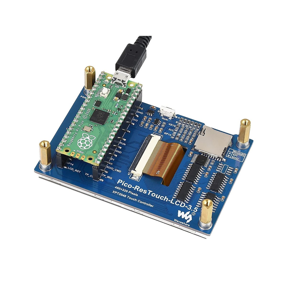 waveshare for Raspberry Pi Pico LCD 3.5inch Touch Display Module 480×320 Resolution 65K Colors Display IPS Screen,Resistive Touch Controller XPT2046, ILI9488 Driver, Using SPI Bus