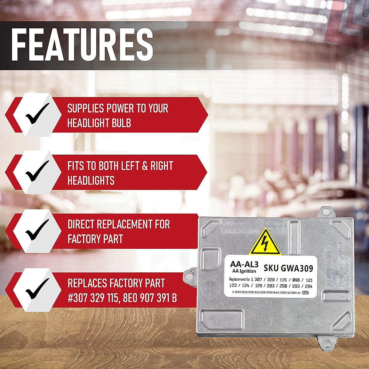 HID Xenon Headlight Ballast - Control Unit Module - Replaces 307 329 115, 8e0 907 391b, 1307 329 098 - Compatible with Audi, Cadillac & More - A4, S4, RS4, A3, DTS, MKX, 9-7x, C300