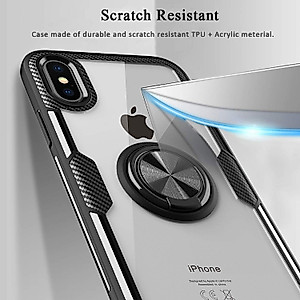 MOVOYEE Design for iPhone XR Case Thin,iPhone XR Cases Clear iPhone XR Case Transparent,iPhone XR Case Stand Magnetic Ring Shockproof Silicone Hard Back Cover Case for Apple iPhone XR 6.1 Inch Black