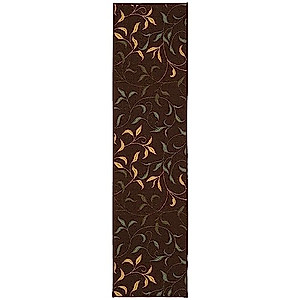 Machine Washable Leaves Design Non-Slip Rubberback 3x10 Traditional Runner Rug for Hallway, Kitchen, Bedroom, Living Room, 2'7" x 9'10", Brown
