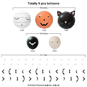 Cheerland Halloween Garland Balloon Kit Pumpkin Cat Ghost Bat Balloon with Paper Garland Photo Booth Background Decorations For Themed Birthday Baby Shower Halloween Party Supplies - Pack of 13
