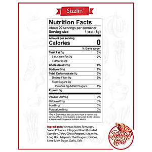 Jersey Girl Sizzlin' No Sodium/Salt Free Hot Sauce - Made with Scorpion & Ghost Pepper 5oz (Spicy) All Natural Ingredients