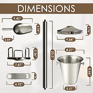 Silver Ice Bucket with Stand, Handles, Scoop and Bottle Opener, 1.3 Gallon Ice Cooler Bucket for Beer, Wine Chiller, Outdoor or Indoor Use