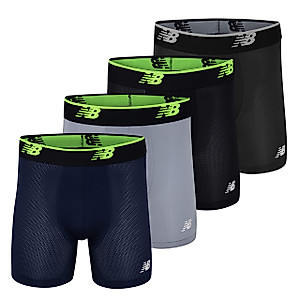 New Balance Men's Standard Mesh 5" with Fly Boxer Brief (4-Pack), Black(st)/Steel/Pigment(rg)/Black(rg), Medium